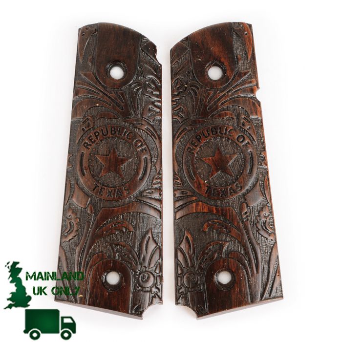 US Engraved Wooden Colt Grips - Republic of Texas - Epic Militaria