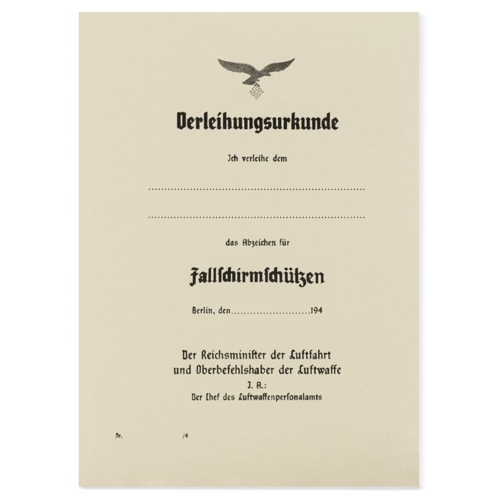 WW2 German Fallschirmjager Qualification Certificate - Epic Militaria