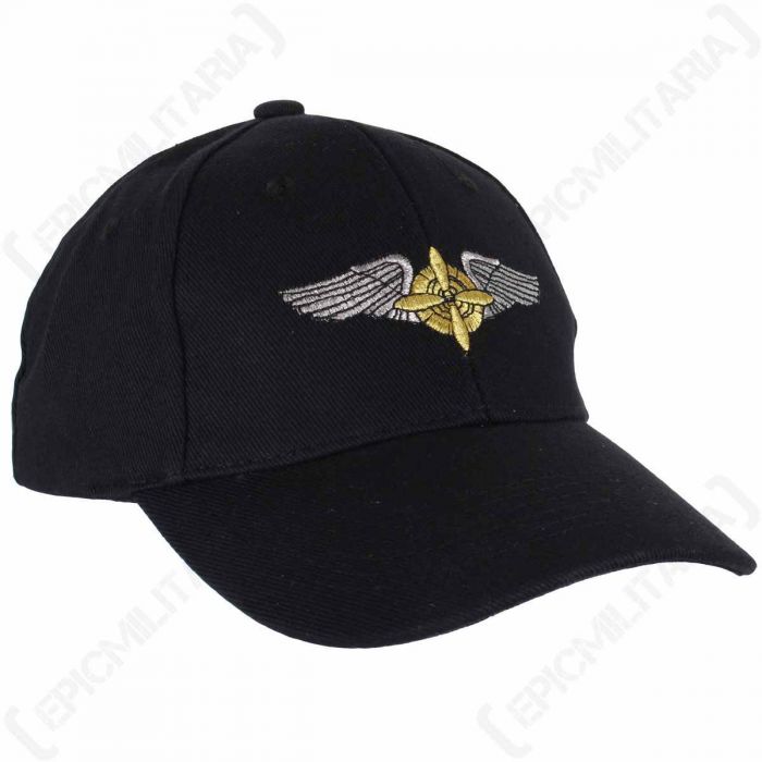 Black Baseball Cap with WW2 Propeller and Wings - Epic Militaria
