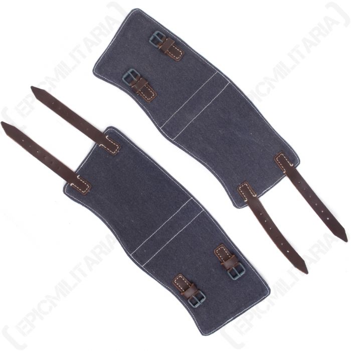 WW2 Luftwaffe Blue Gaiters - Brown Leather - Epic Militaria